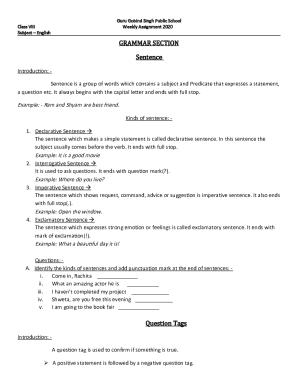 Fillable Online GRAMMAR SECTION Sentence WRITING SECTION Notice writing ...