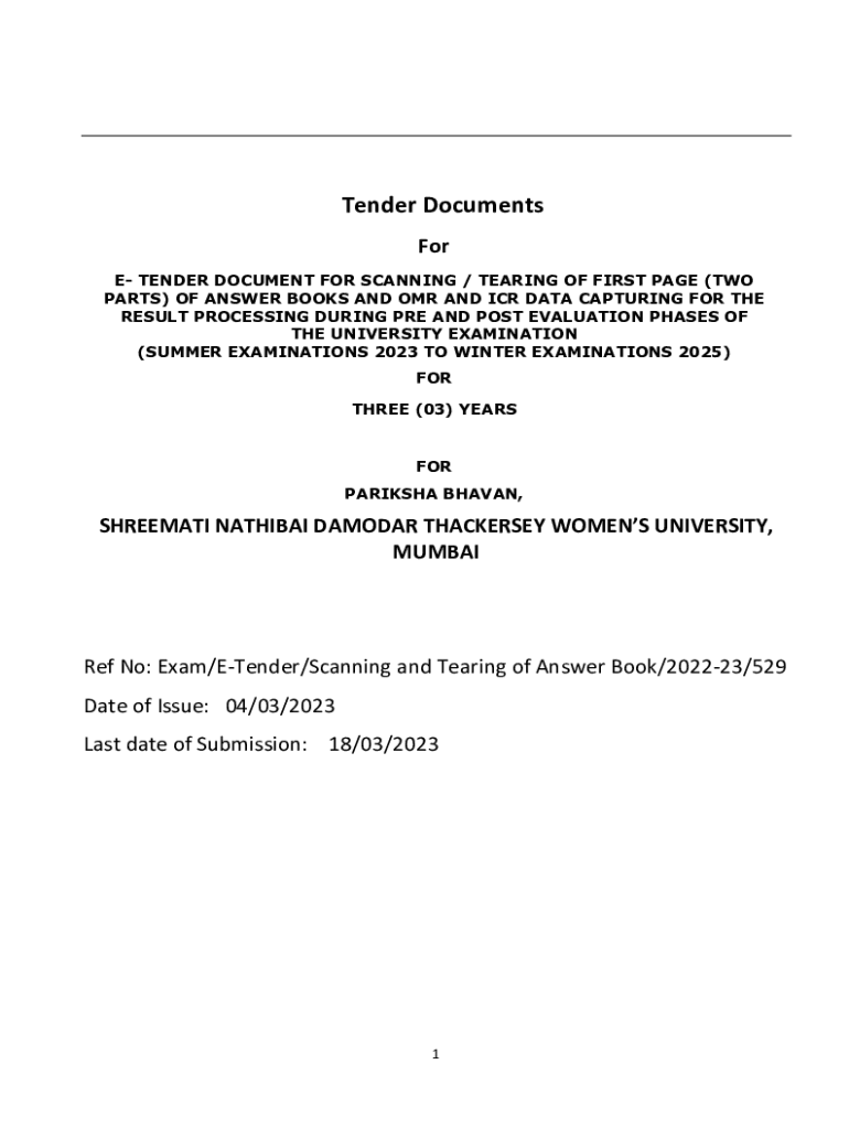 Fillable Online sndt ac tender document for supply of omr based answer ...