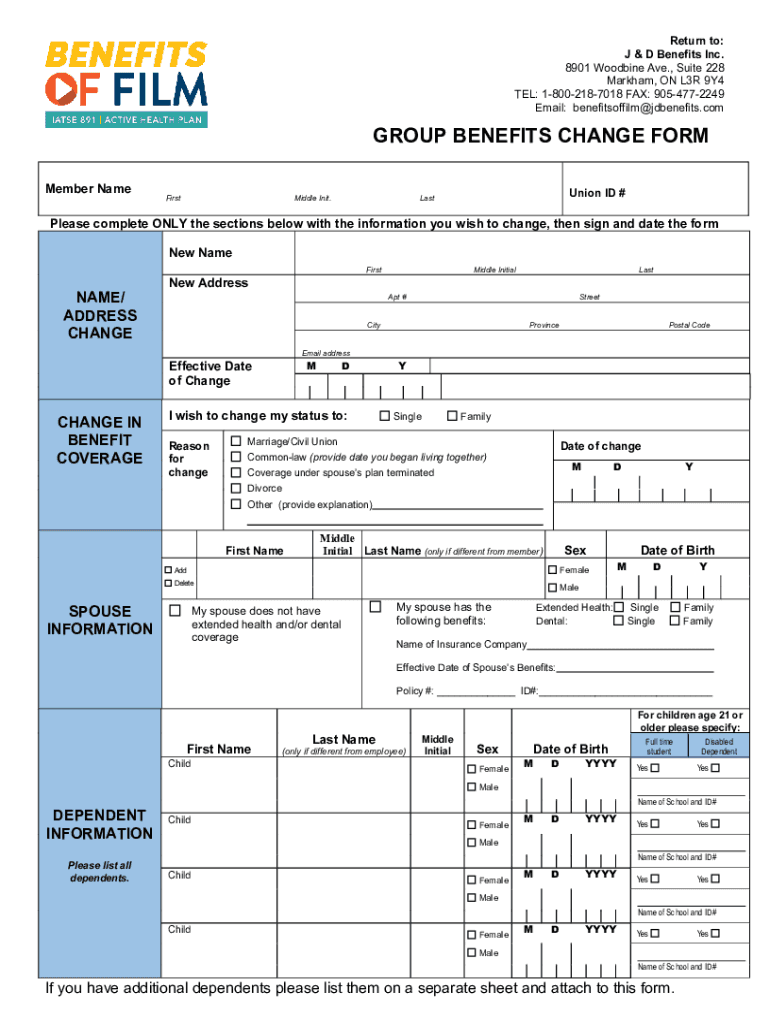 Fillable Online IATSE891 Group Benefits Change Form NO MSP.doc Fax ...