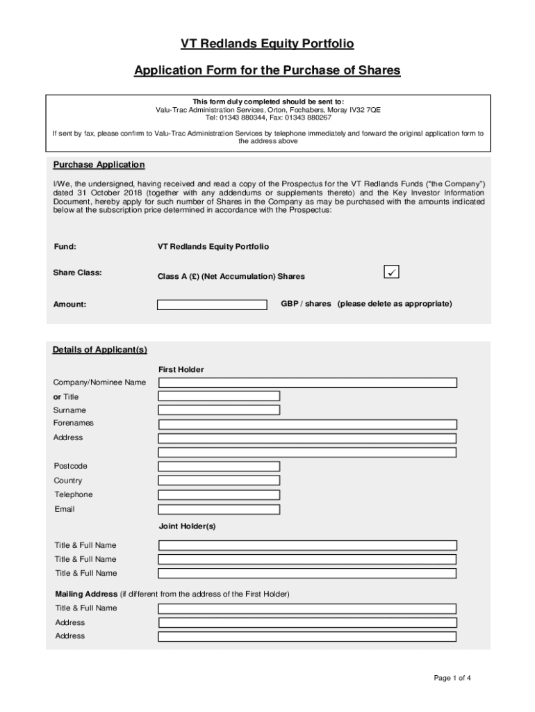 Fillable Online VT Redlands Equity Portfolio Application Form for the ...