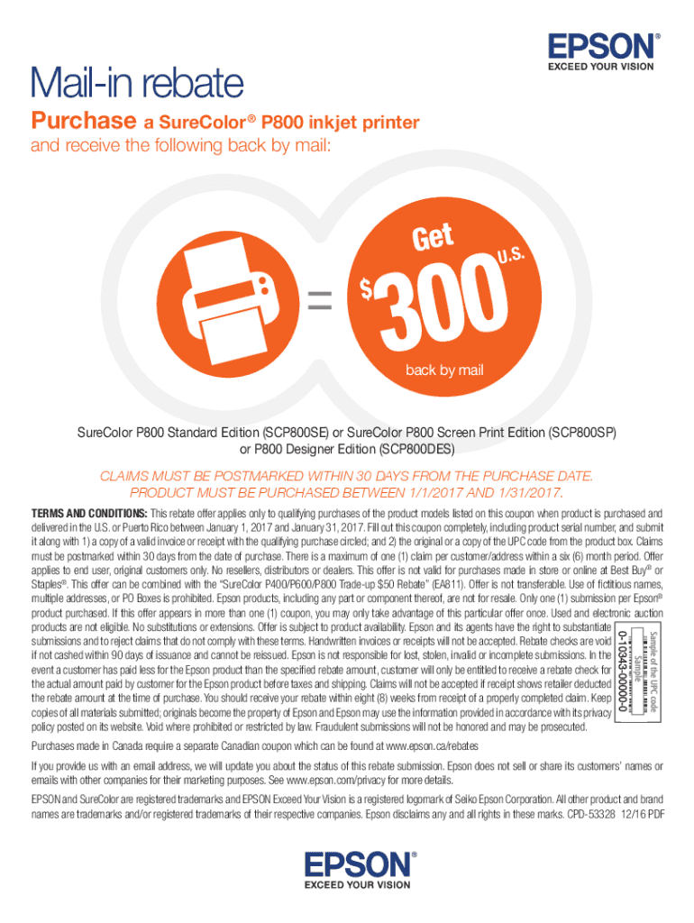 Fillable Online Epson SureColor P800 Screen Print Edition Color Printer ...