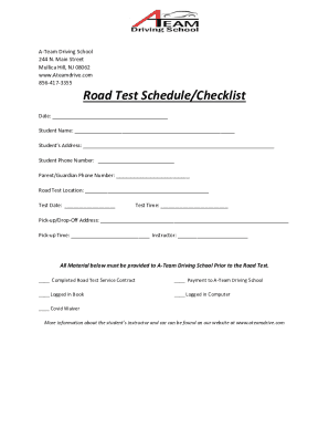 Fillable Online Car Only Plus Road Test Schedule/Checklist Fax Email ...