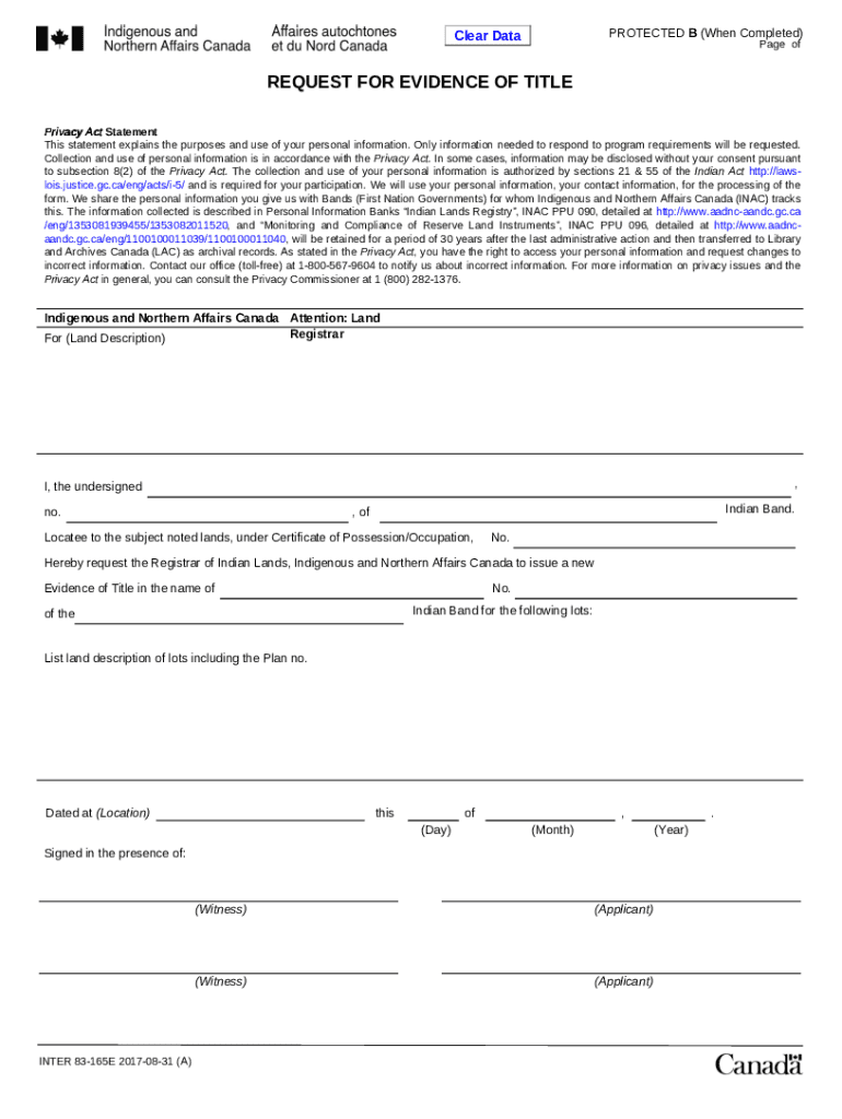 Fillable Online REQUEST FOR EVIDENCE OF TITLE. REQUEST FOR EVIDENCE OF TITLE - INTER-81-165E Fax ...