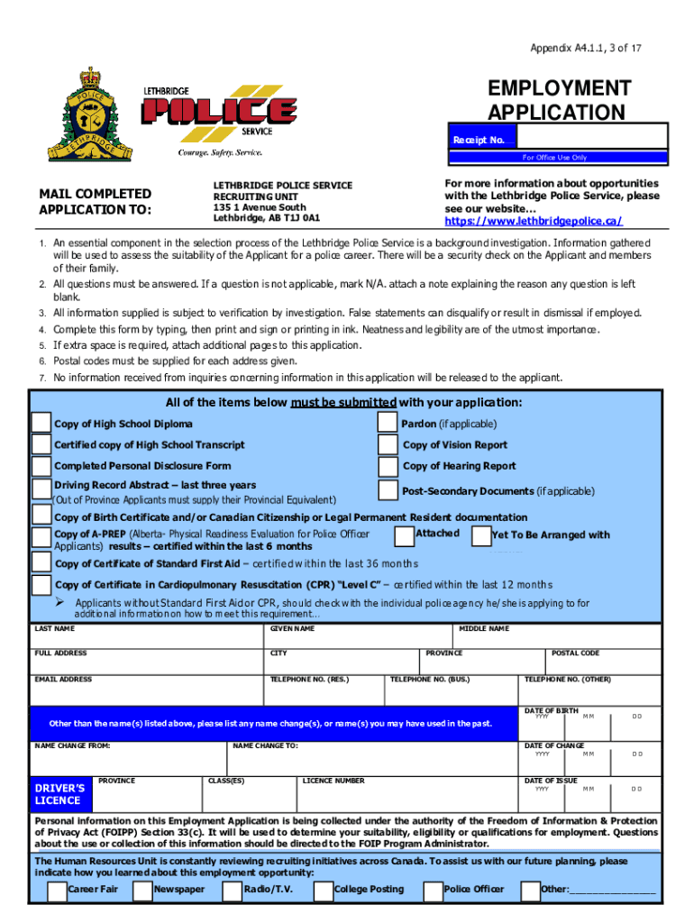 Fillable Online police service employment application form Fax Email ...