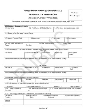 Fillable Online OFISD FORM F/P 001 (CONFIDENTIAL) PERSONALITY ... Fax ...