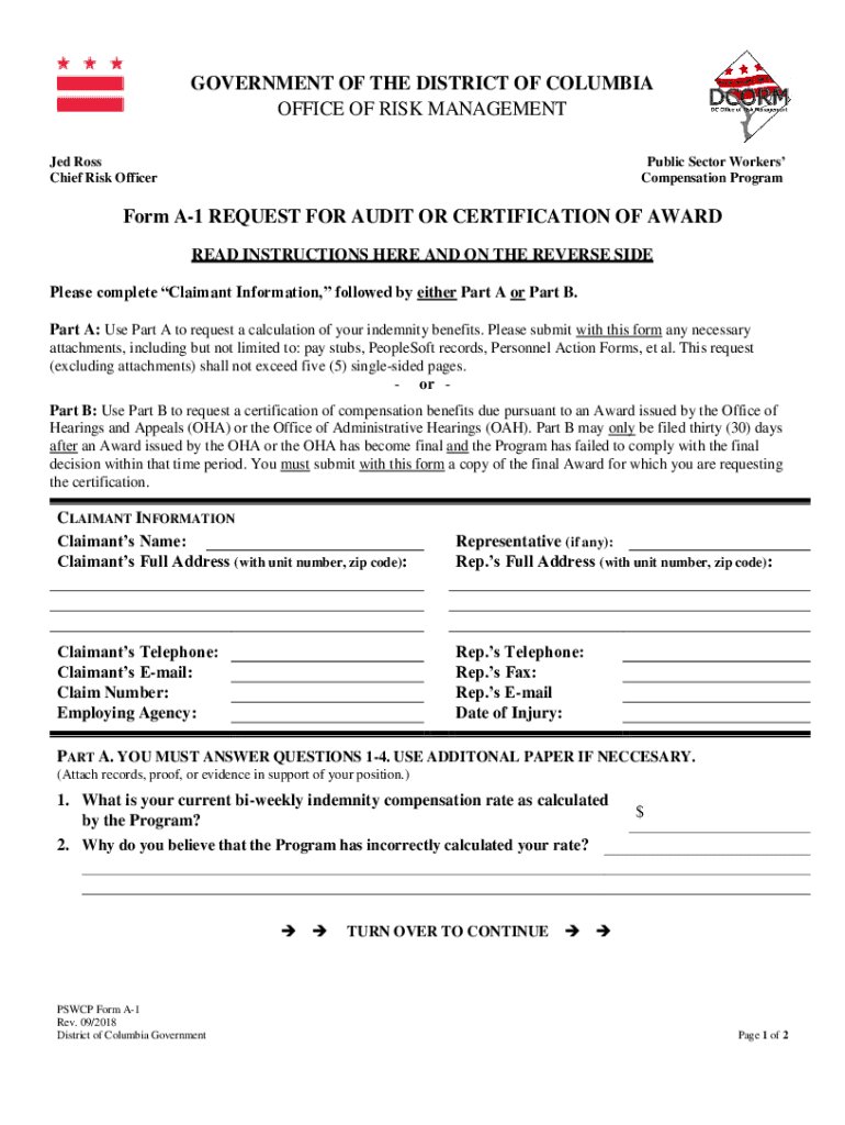 Fillable Online orm dc Form A-1 Request for Calculation and ...
