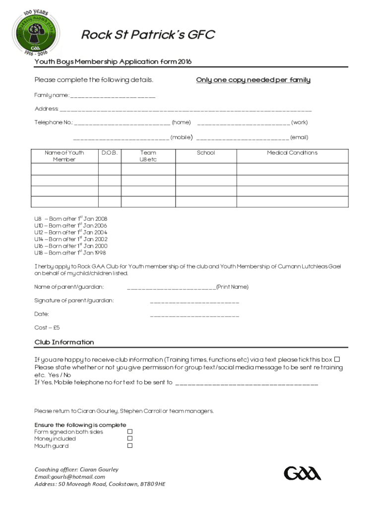Fillable Online Rock St Patrick's GFC Fax Email Print - pdfFiller