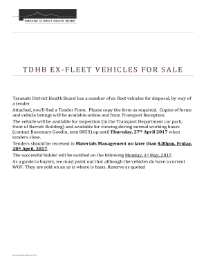 Fillable Online TDHB Ex-Fleet Vehicle Tender - April 2017 Fax Email ...