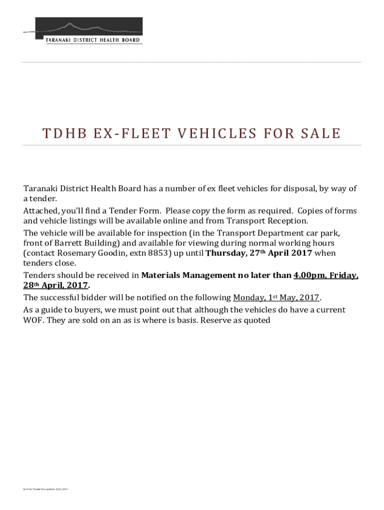 Fillable Online TDHB Ex-Fleet Vehicle Tender - April 2017 Fax Email ...
