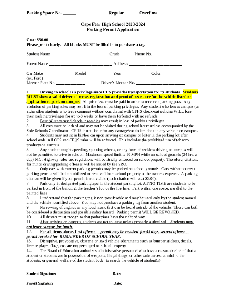 Student Parking Permits - Parking and Transportation ... Doc Template | pdfFiller