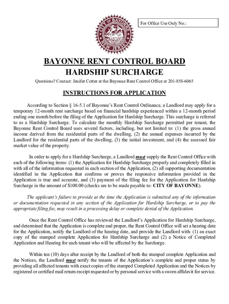 Fillable Online bayonne rent control board - application for hardship ...