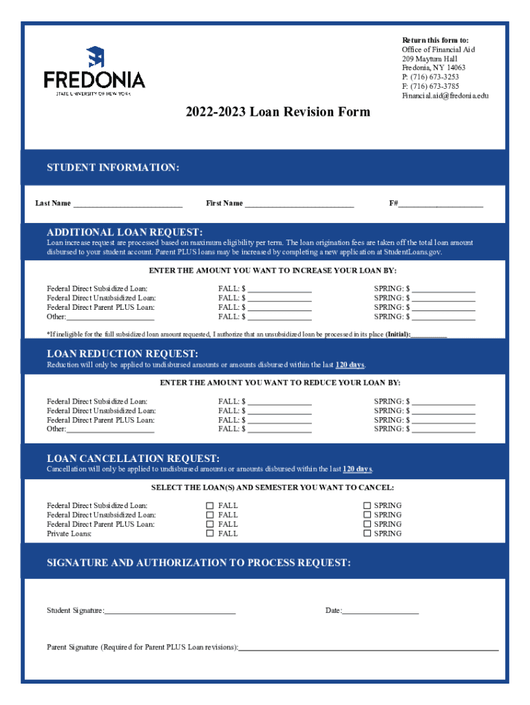 Fillable Online 2022-2023 Loan Revision Form Fax Email Print - pdfFiller