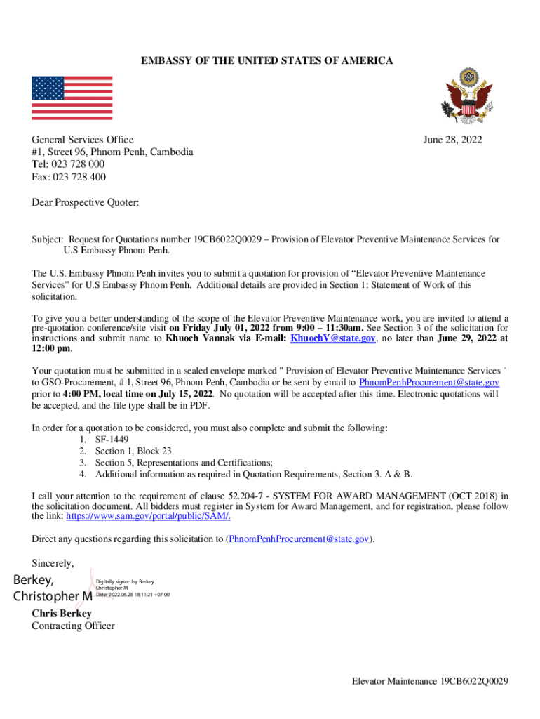 Fillable Online RFQ-19CB6022Q0029-Elevator-Maintenance-Contract-for ...
