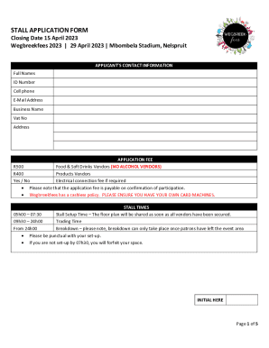 Fillable Online STALL APPLICATION FORMWegbreekfees Fax Email Print ...