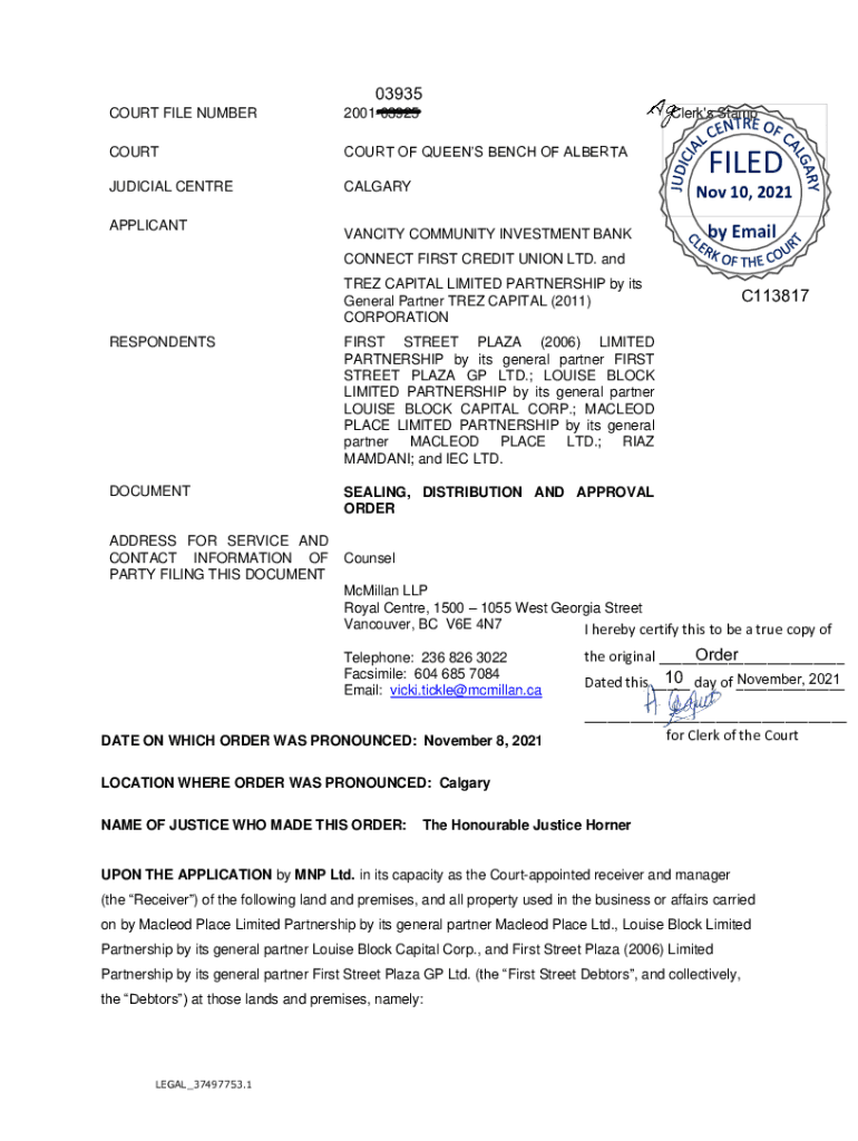 Fillable Online Clerk's Stamp: COURT FILE / ESTATE NUMBERS 25- ... Fax Email Print - pdfFiller