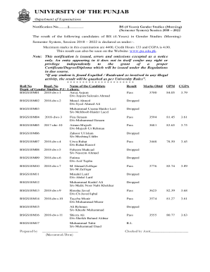 Fillable Online pu edu Results - BS Four Years Degree Program Semester ...
