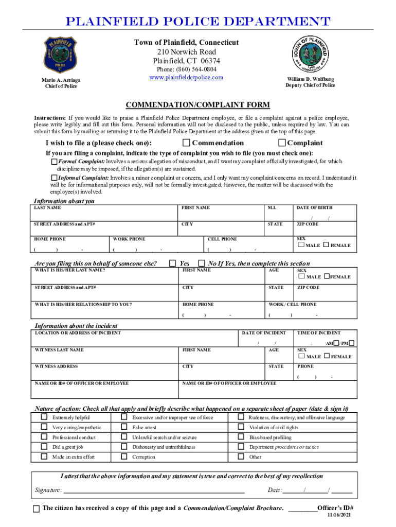Fillable Online PLAINFIELD POLICE DEPARTMENT General Order # 52-1 Fax ...