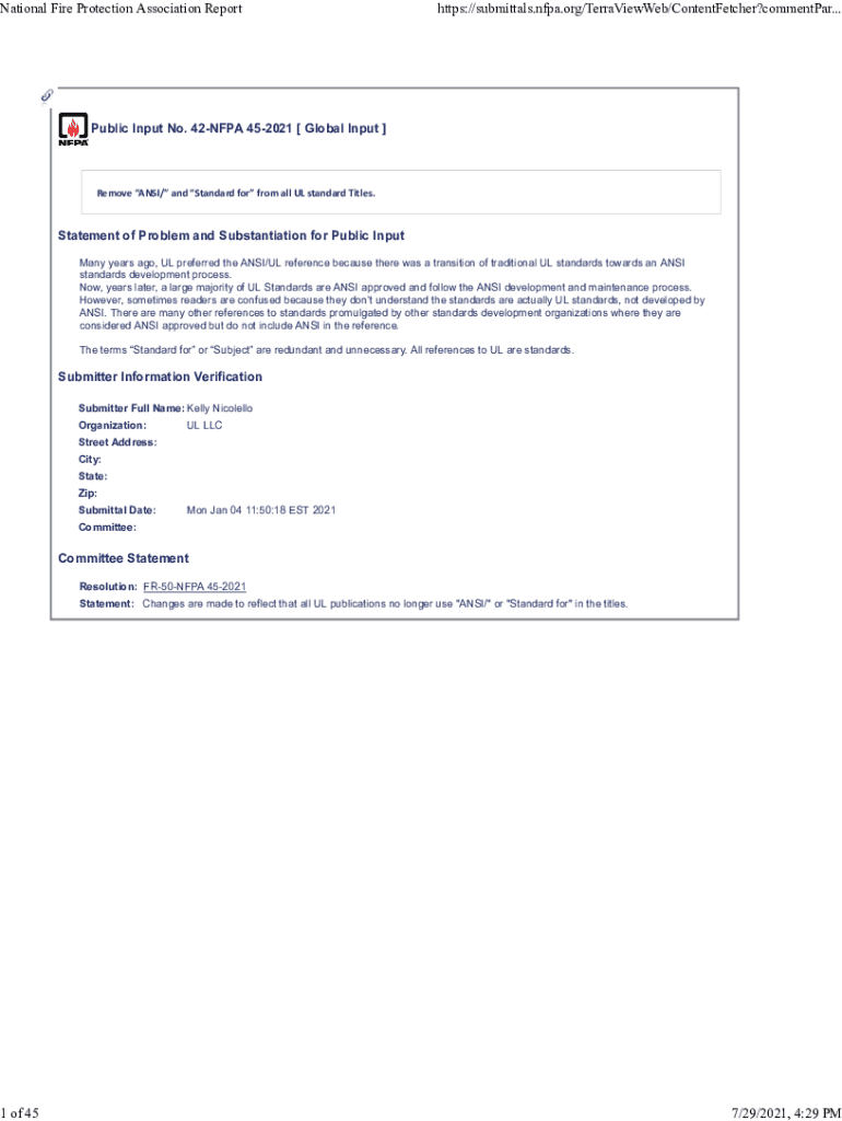 Fillable Online NFPA 45: Standard on Fire Protection for Laboratories ...
