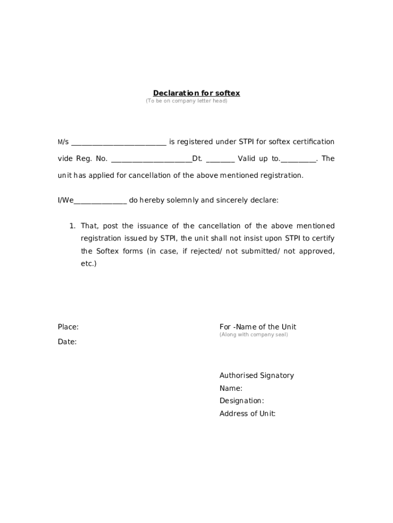 SOFTEX for declaration of Software Exports Doc Template | pdfFiller