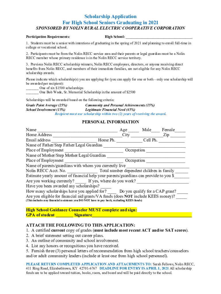 Fillable Online Nolin Rural Electric Cooperative awards scholarships to ... Fax Email Print ...