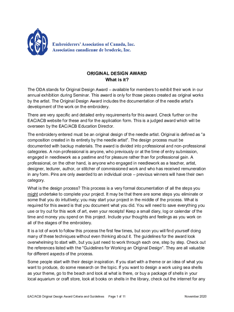 Fillable Online ORIGINAL DESIGN AWARD What is it? Fax Email Print ...