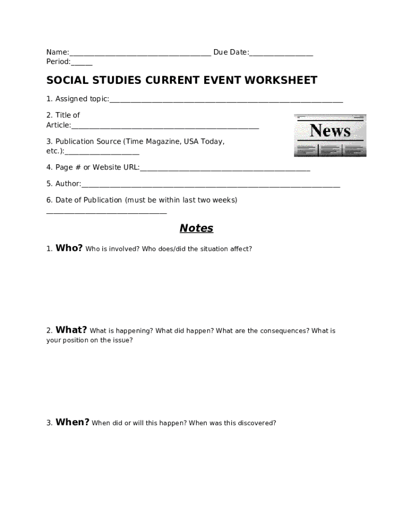 CURRENT EVENTS WORKSHEET Flashcards Doc Template PdfFiller CURRENT EVENTS WORKSHEET Flashcards Doc Template PdfFiller