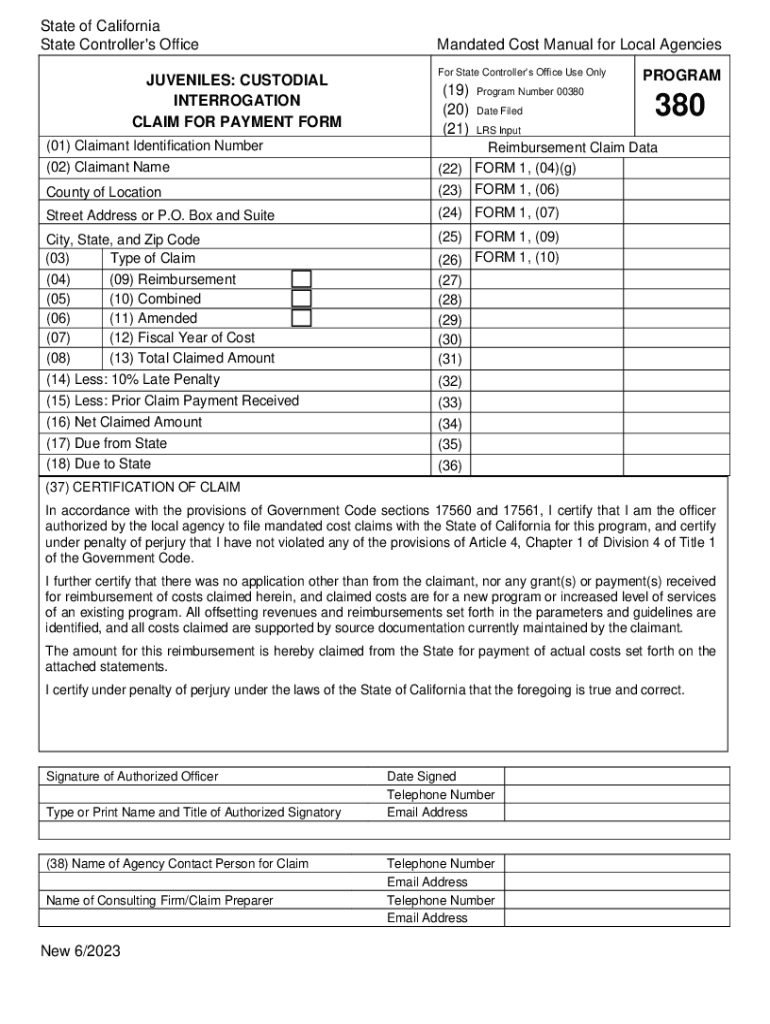 Fillable Online Program 380 Claiming Instructions and Forms Fax Email Print - pdfFiller