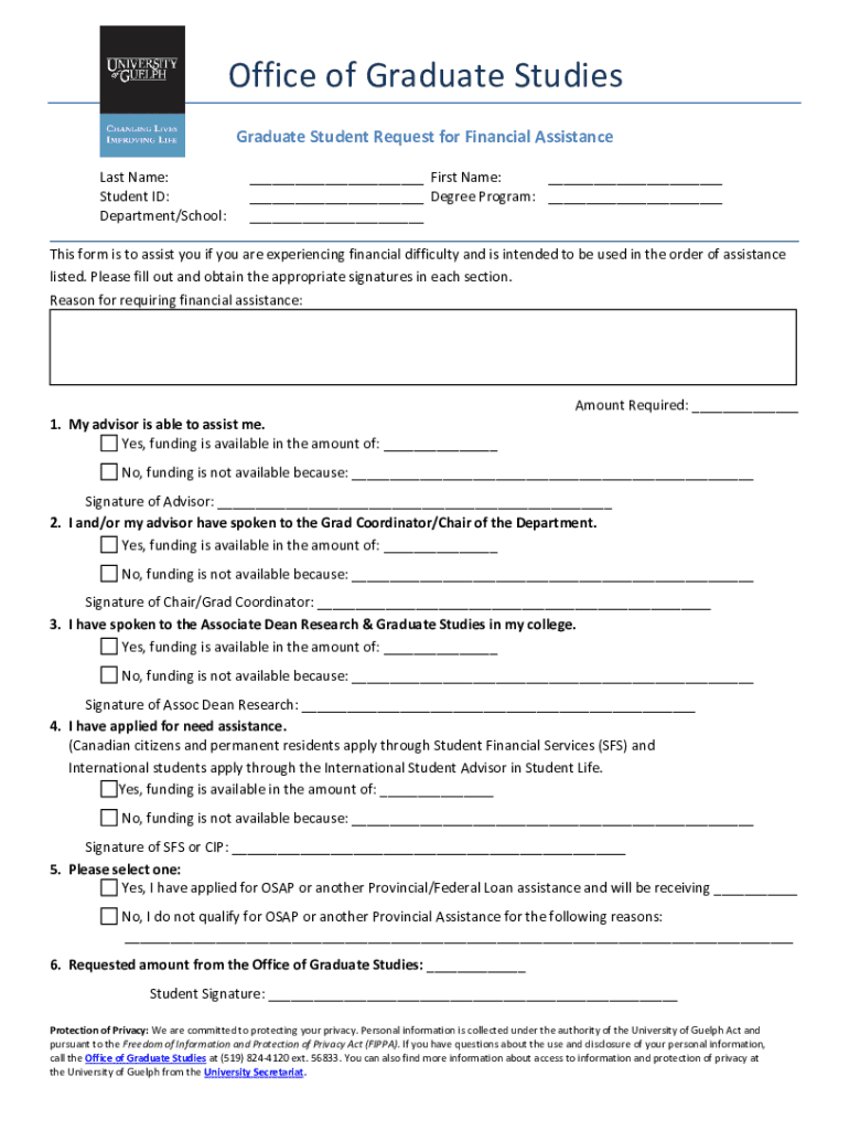 Fillable Online Graduate Student Request for Financial Assistance Fax ...