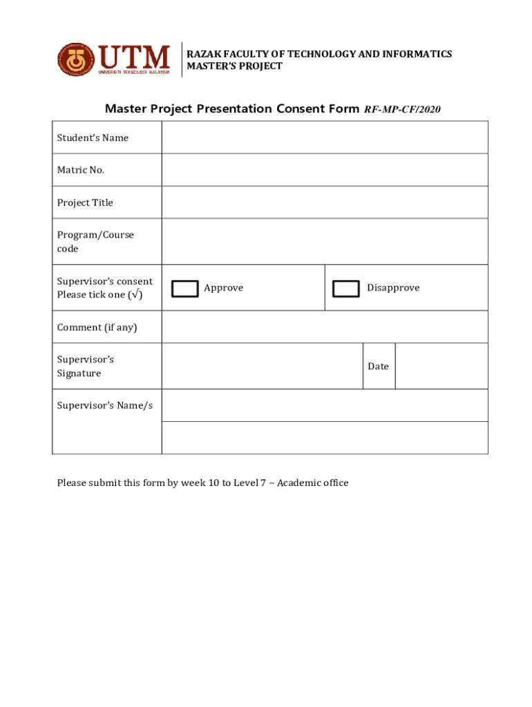 Fillable Online Master Project Presentation Consent Form Fax Email ...