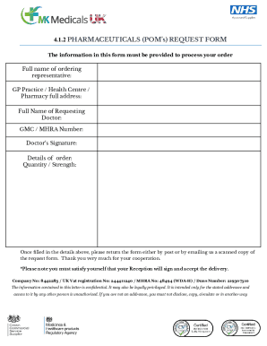 Fillable Online 4.1.2 PHARMACEUTICALS (POM's) REQUEST FORM.docx Fax ...