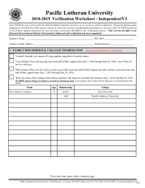 Fillable Online 2018-2019 Verification Worksheet - IndependentV1 Fax Email Print - pdfFiller