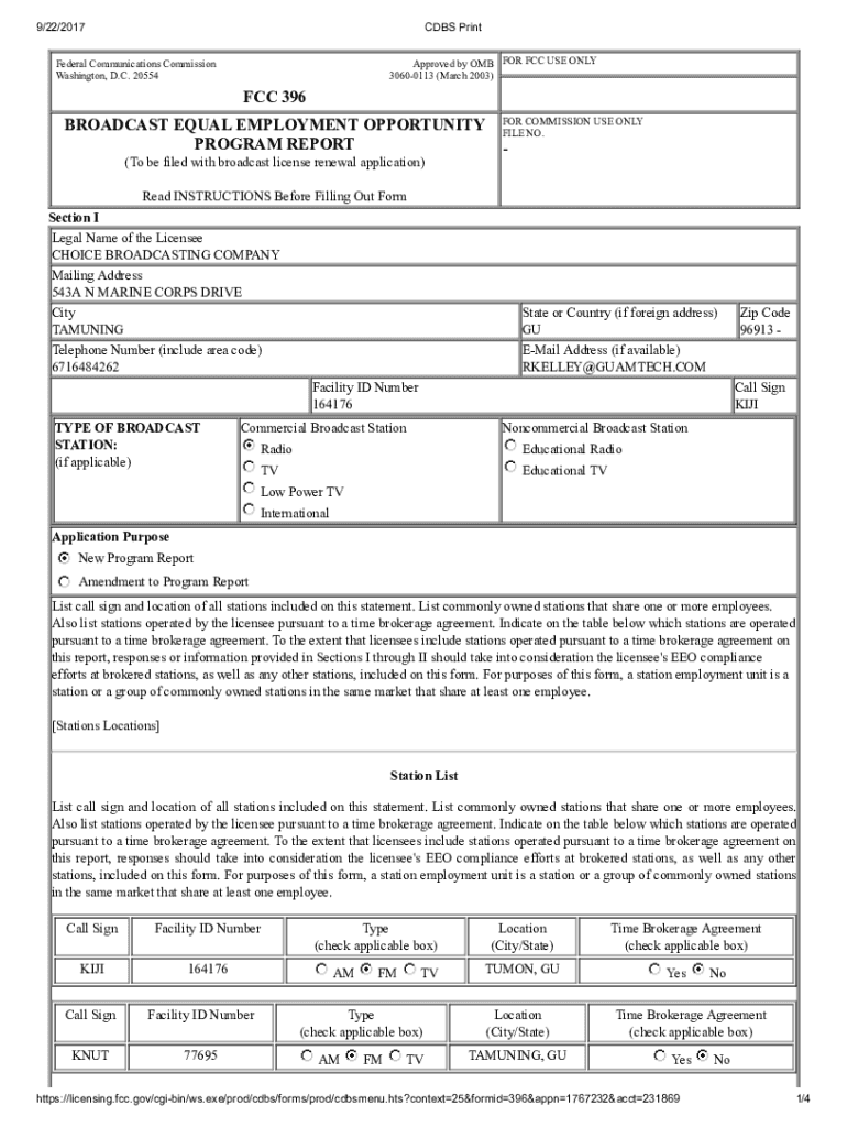 Fillable Online FCC 396 BROADCAST EQUAL EMPLOYMENT ... Fax Email Print ...