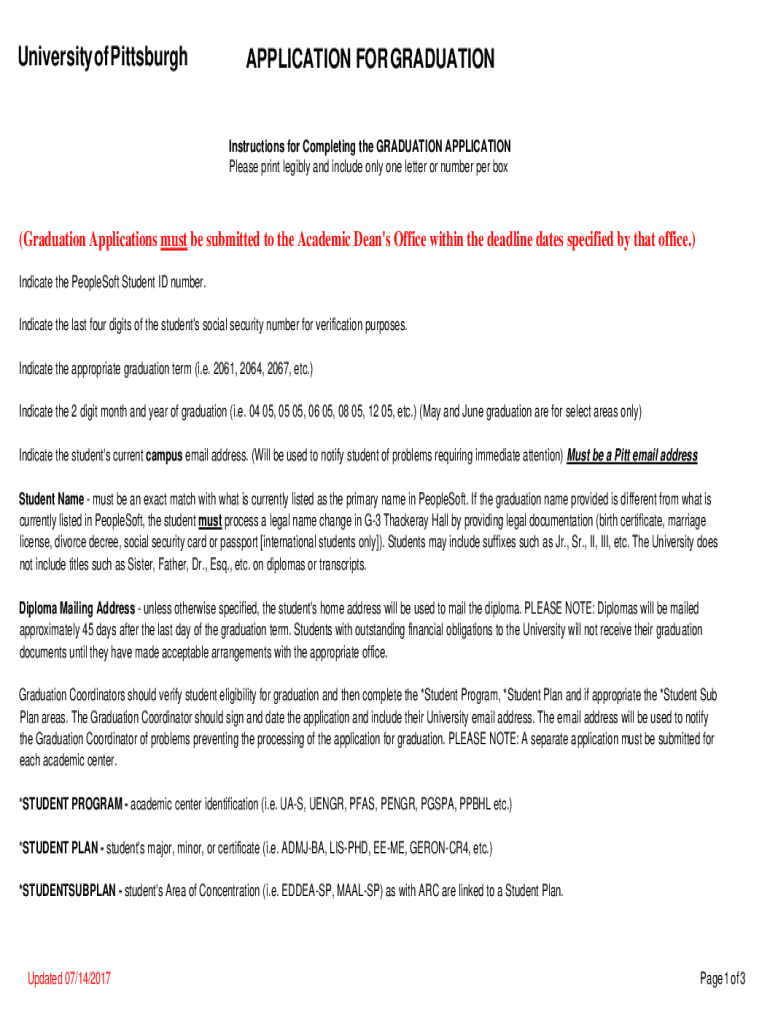 Fillable Online Fillable Online Graduation Application - registrar.pitt.edu Fax Email Print ...