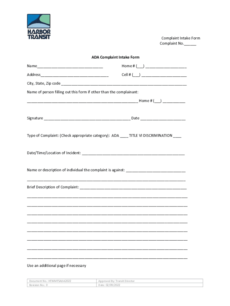 Fillable Online ADA Complaint Form and Grievance Procedure Fax Email ...