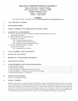 Fillable Online ORANGE UNIFIED SCHOOL DISTRICT - Board of Education Fax Email Print - pdfFiller