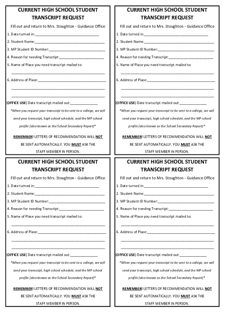 Fillable Online Transcript Request Form - Stoughton High School Fax Email Print - pdfFiller