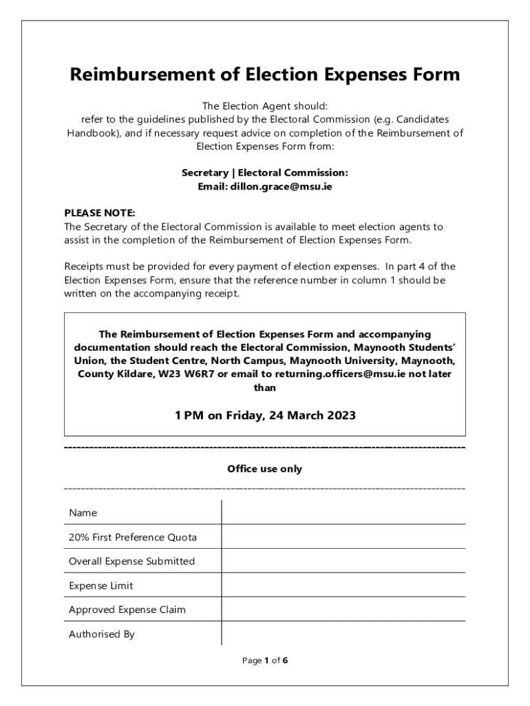 Fillable Online Reimbursement of Election Expenses Form Fax Email Print ...