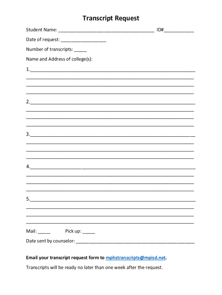 Fillable Online Transcript or Immigration Request Form Fax Email Print ...