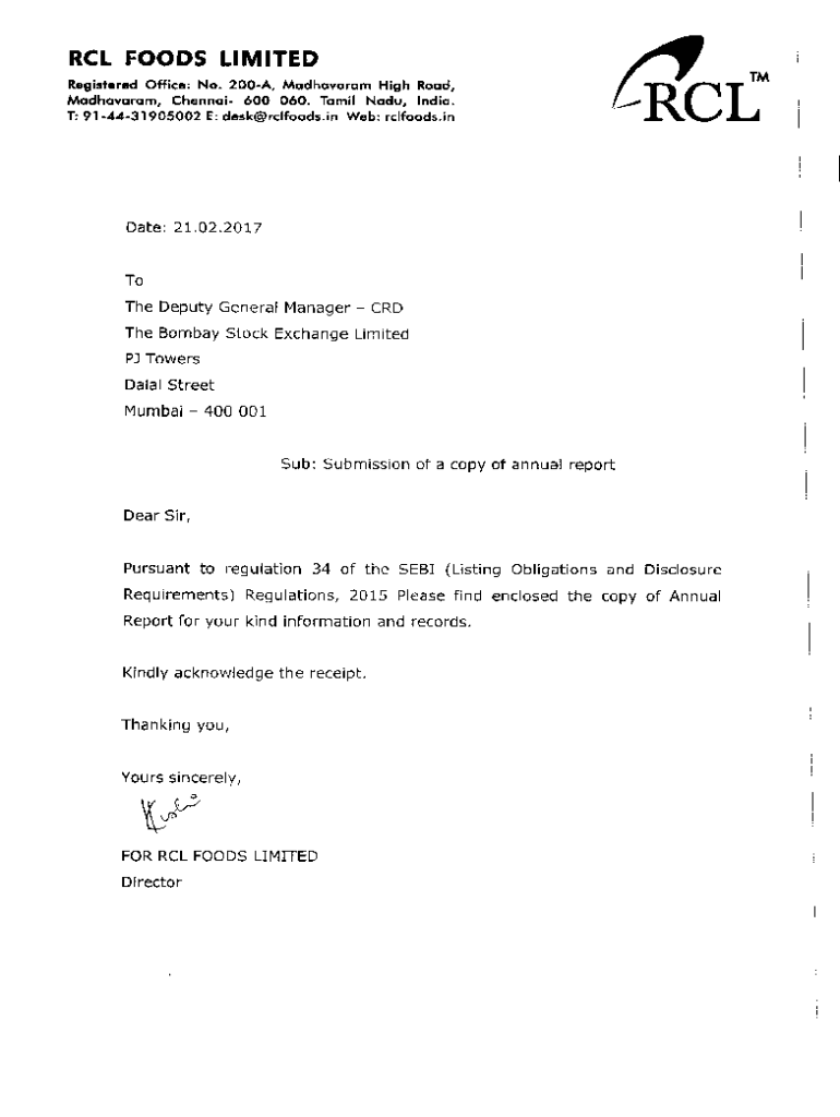 Fillable Online RCL FOODS LIMITED Company InformationInsider Biz Fax ...