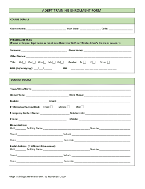 Fillable Online ADEPT TRAINING ENROLMENT FORM Fax Email Print - pdfFiller