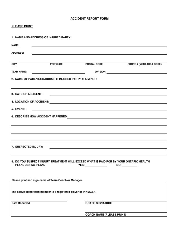 Fillable Online ACCIDENT RPT FORM REC.xls Fax Email Print - pdfFiller