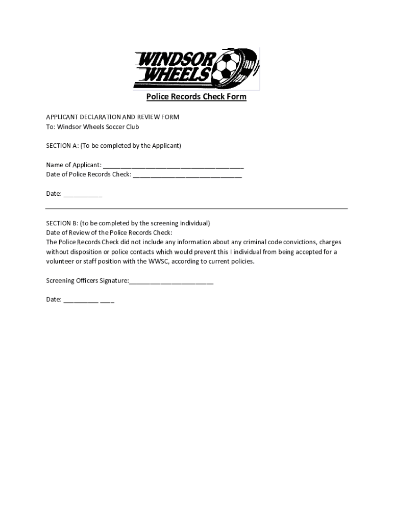 Fillable Online Police Records Check Form Fax Email Print - pdfFiller