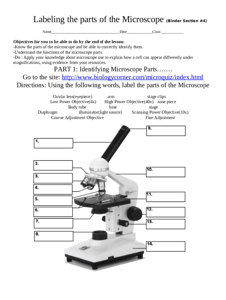 Parts of a Microscope Labeling & Functions Worksheet Doc Template ...