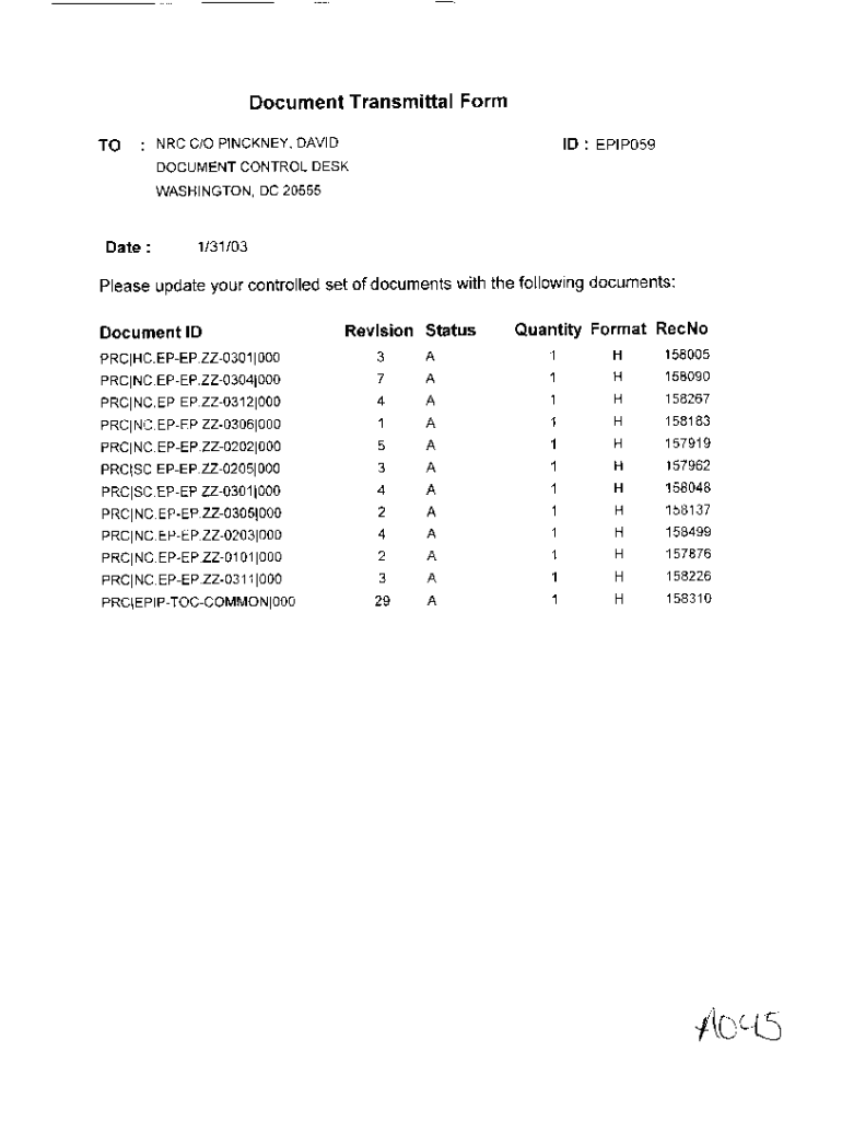 Fillable Online Document Transmittal Form, EPIP059, List of updated ...