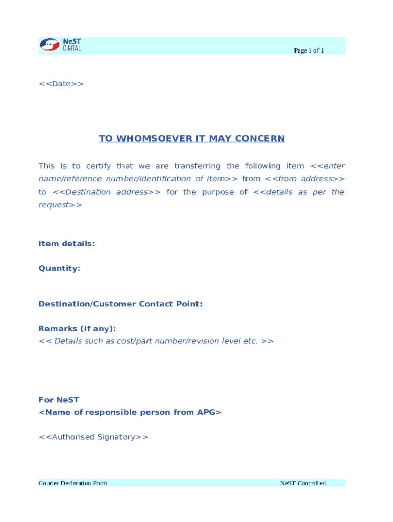 Courier Declaration Doc Template | pdfFiller