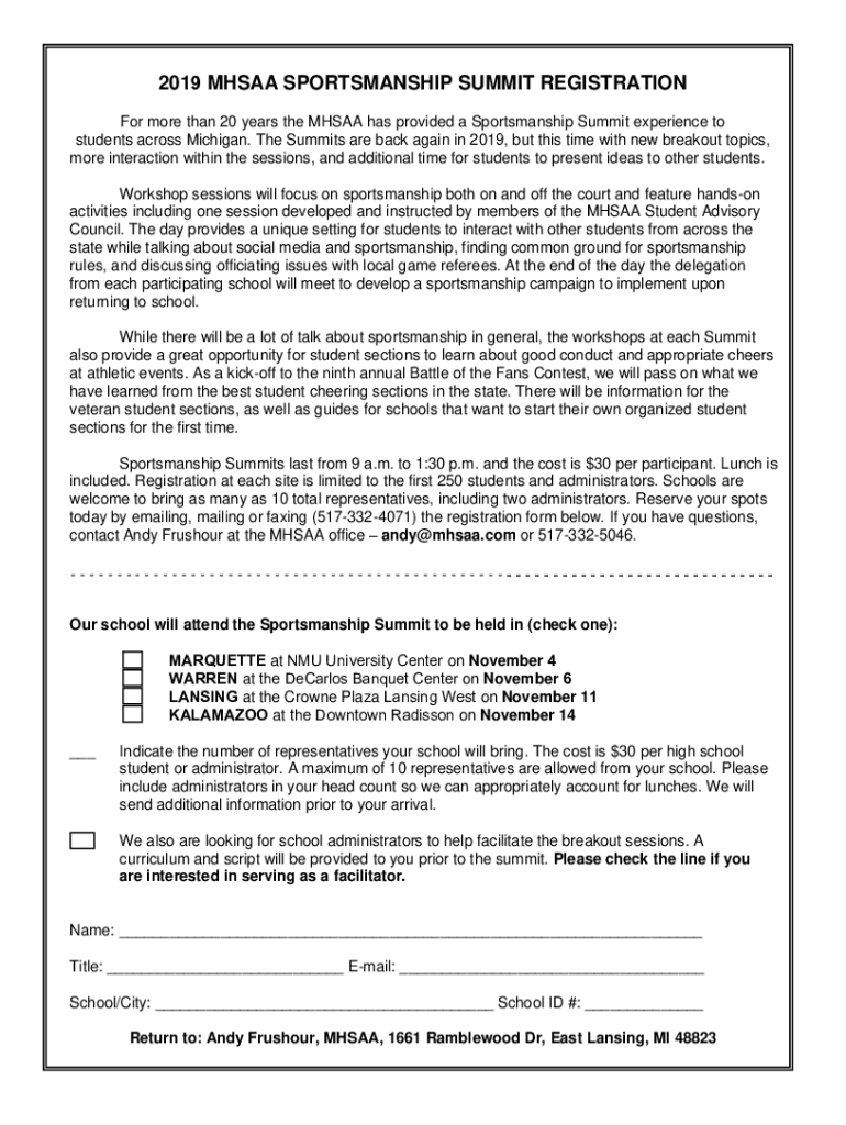 Fillable Online Sportsmanship Summit Registration Form Fax Email Print ...