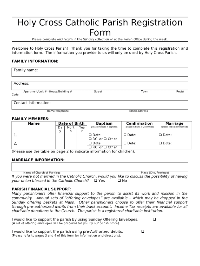 Holy Cross New Member Registration Doc Template | pdfFiller