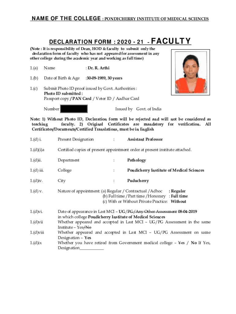 Fillable Online Faculty Declaration Form (For AY ) Fax Email Print ...