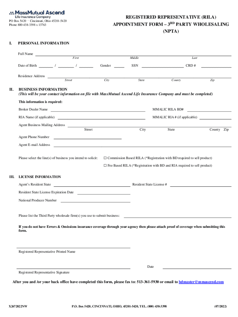 Fillable Online Registered Representative (RILA) appointment form Fax ...