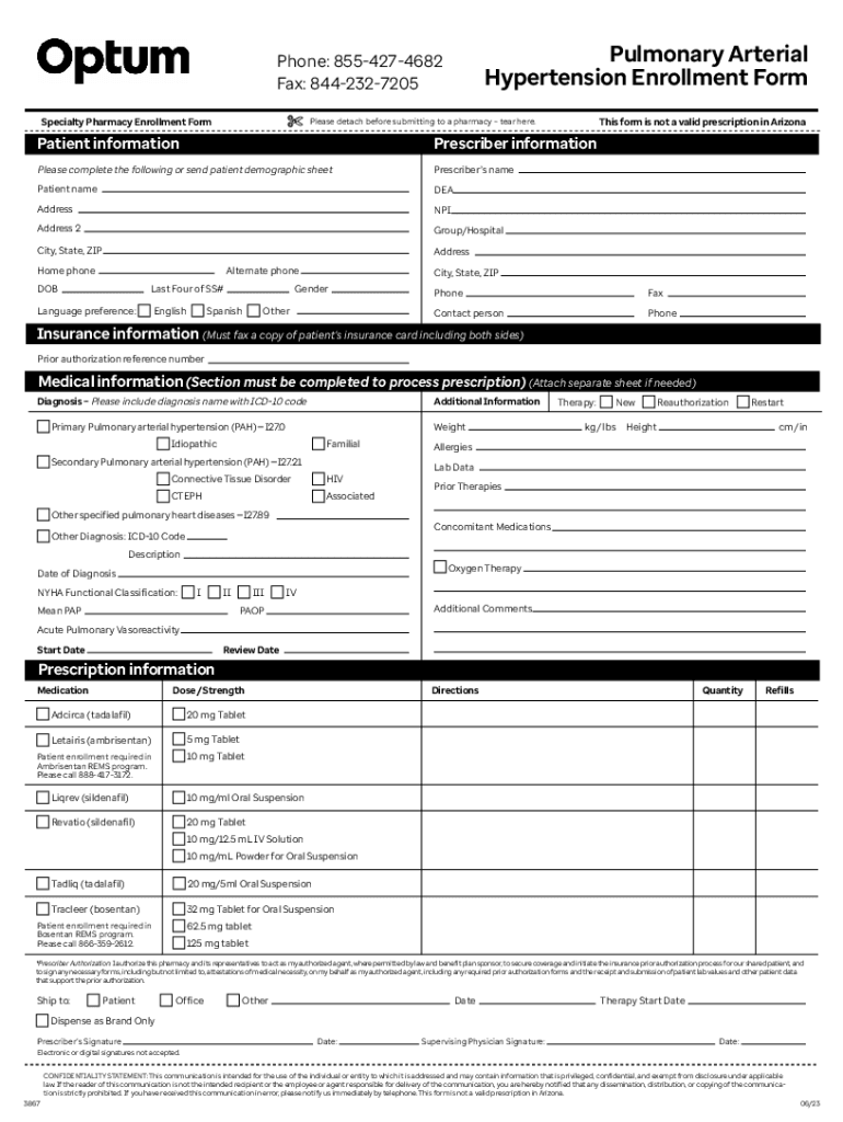Fillable Online Pulmonary Arterial Hypertension Enrollment Form Fax ...